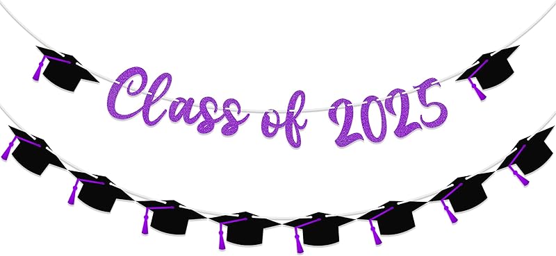15PCS 2025 Graduation Decorations Banner, Black Class of 2025 Garland ...