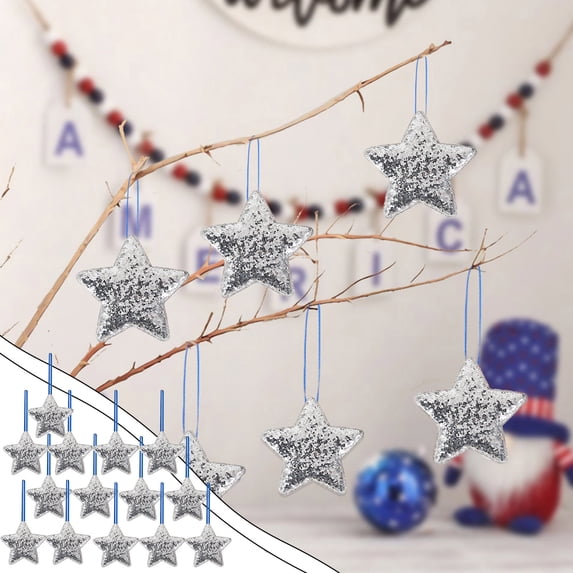 15PCS 4th of July Glitter Star Hanging Ornaments - Shiny Sequin Star ...