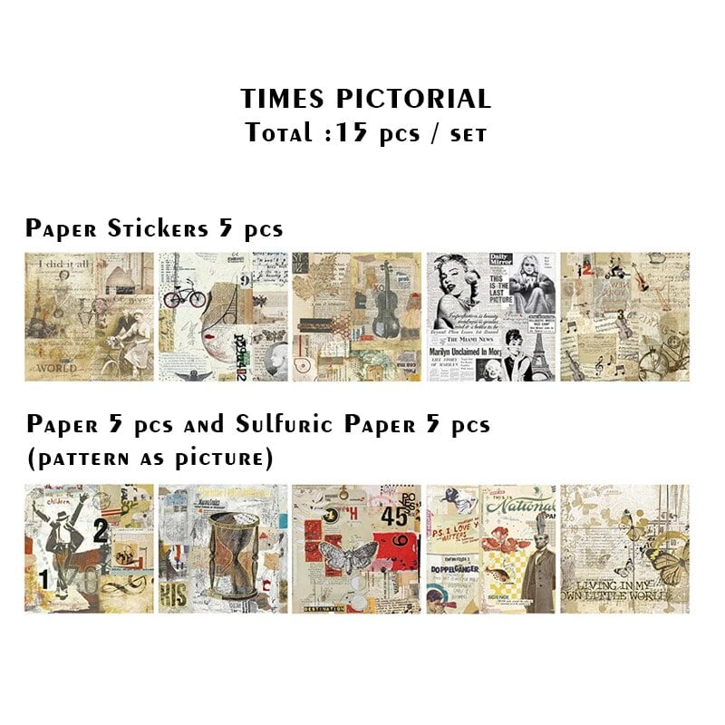 15PCS Decorative Rice Paper Retro Scrapbook Collage Material Classical ...