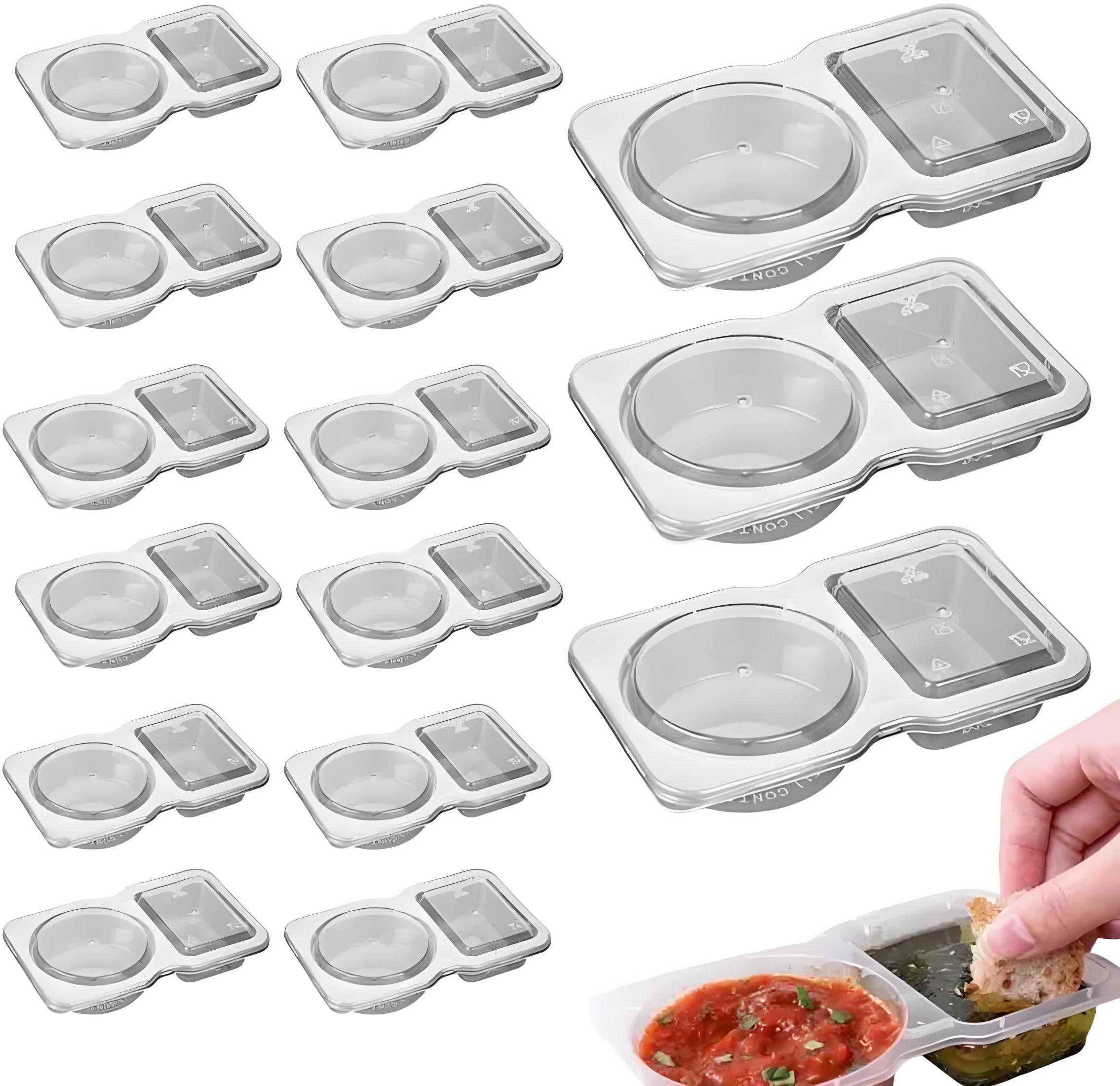 15PCS Double Compartment Condiment Container Reusable Snack Container 2 ...