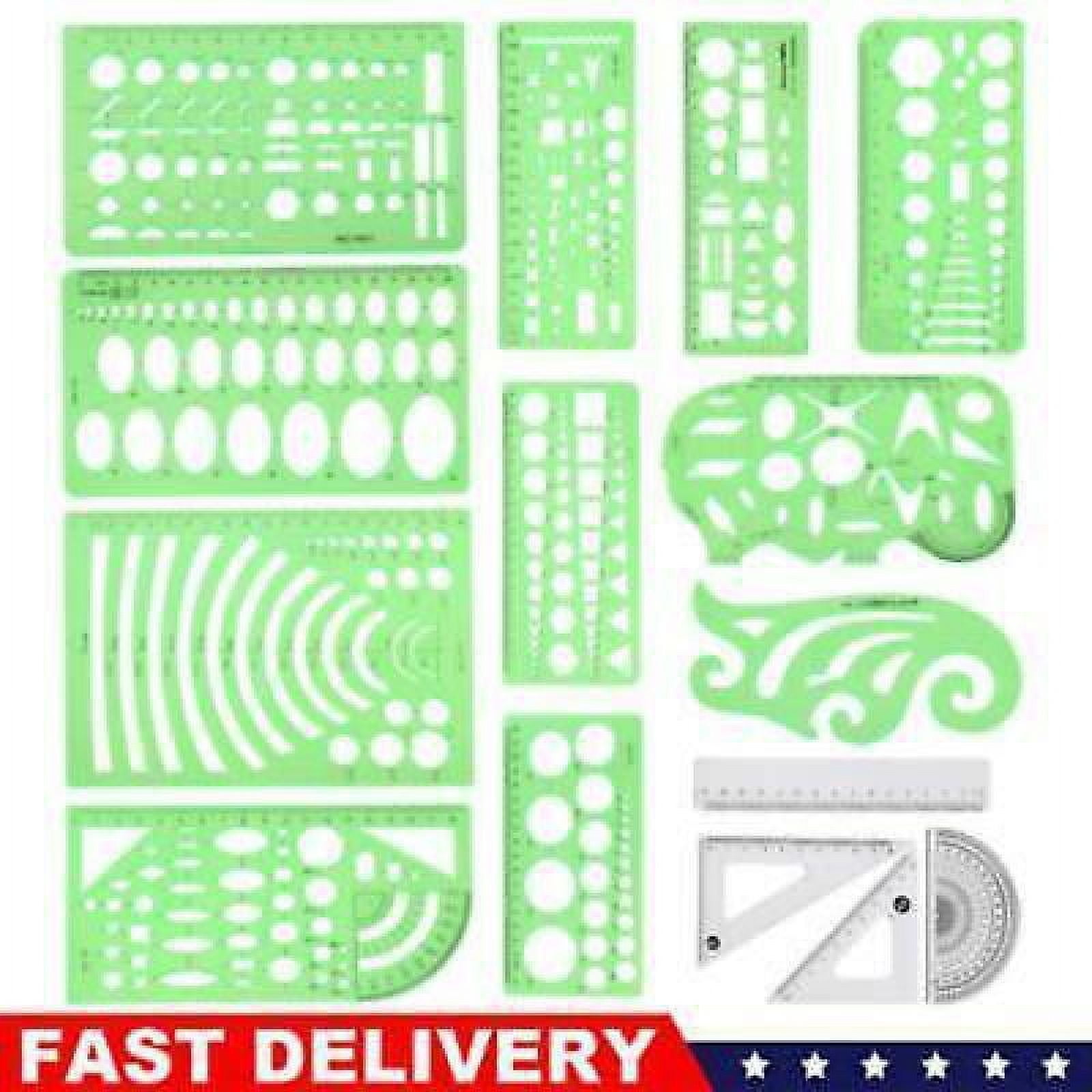 15PCS Geometric Drawings Templates Drafting Stencils Measuring Tools ...