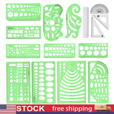 15PCS Geometric Drawings Templates Drafting Stencils Measuring Tools ...