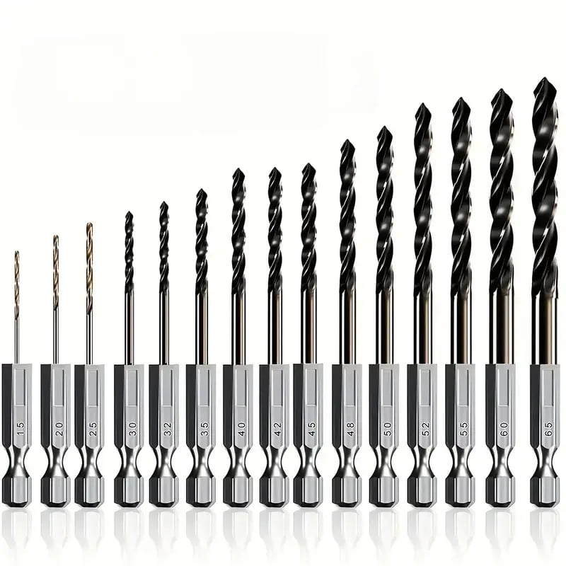 15PCS Hex Shank Cobalt Metric Drill Bit Set, 1.5mm-6.5mm Quick Change ...