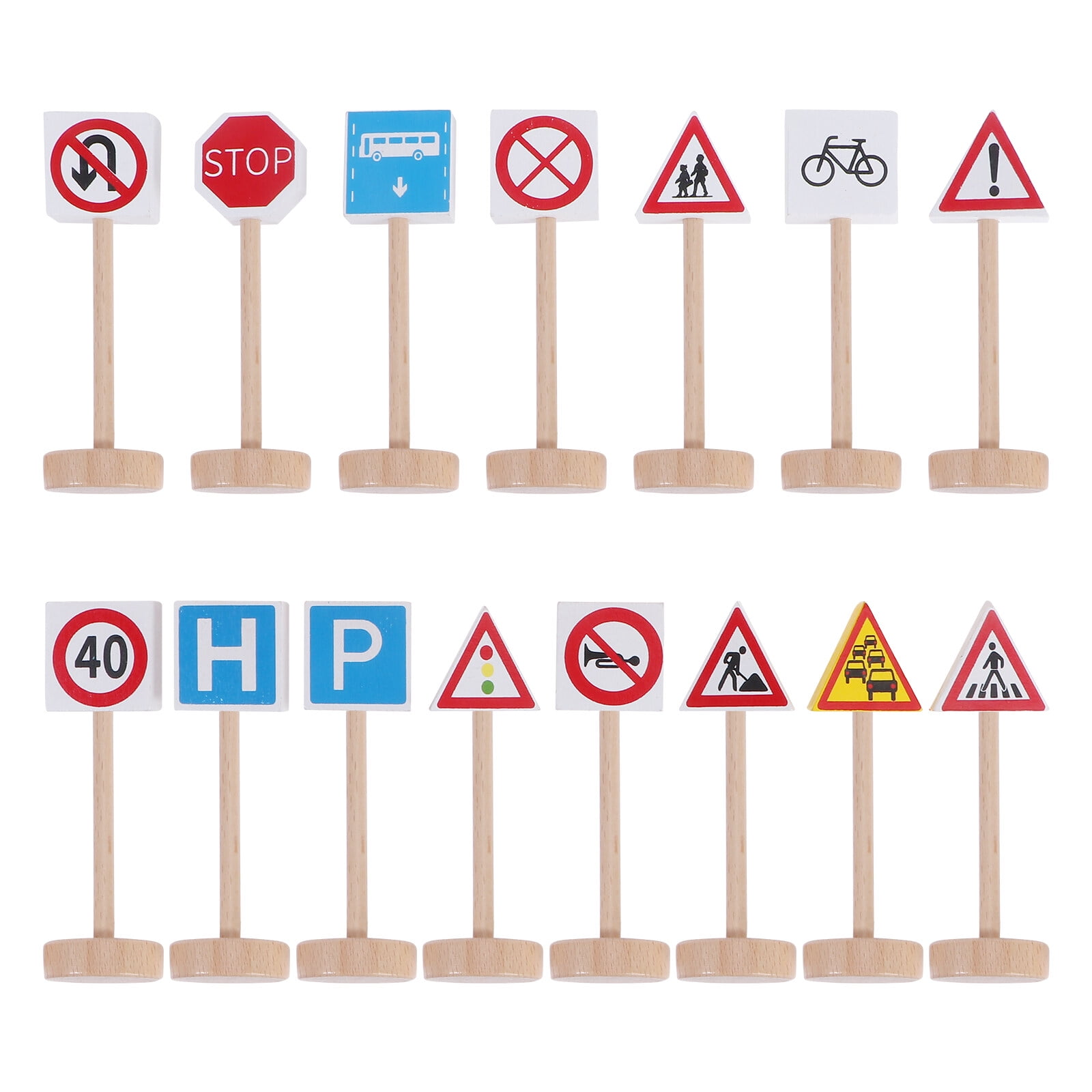 15PCS Kids Wooden Block Street Traffic Signs Playset Children's ...