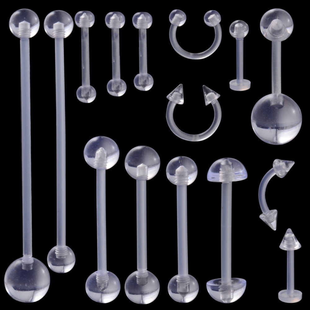 15PCS/Lot Clear Acrylic Eyebrow Navel Tongue Nose Ring Ear Piercings ...