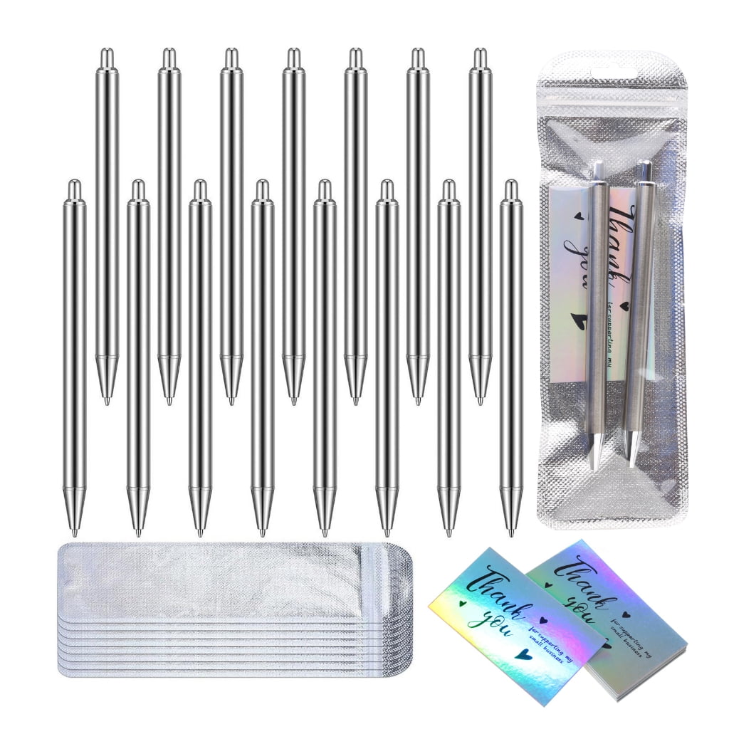 15PCS Metal Retractable Ballpoint Pen with Thank You Cards, for DIY ...