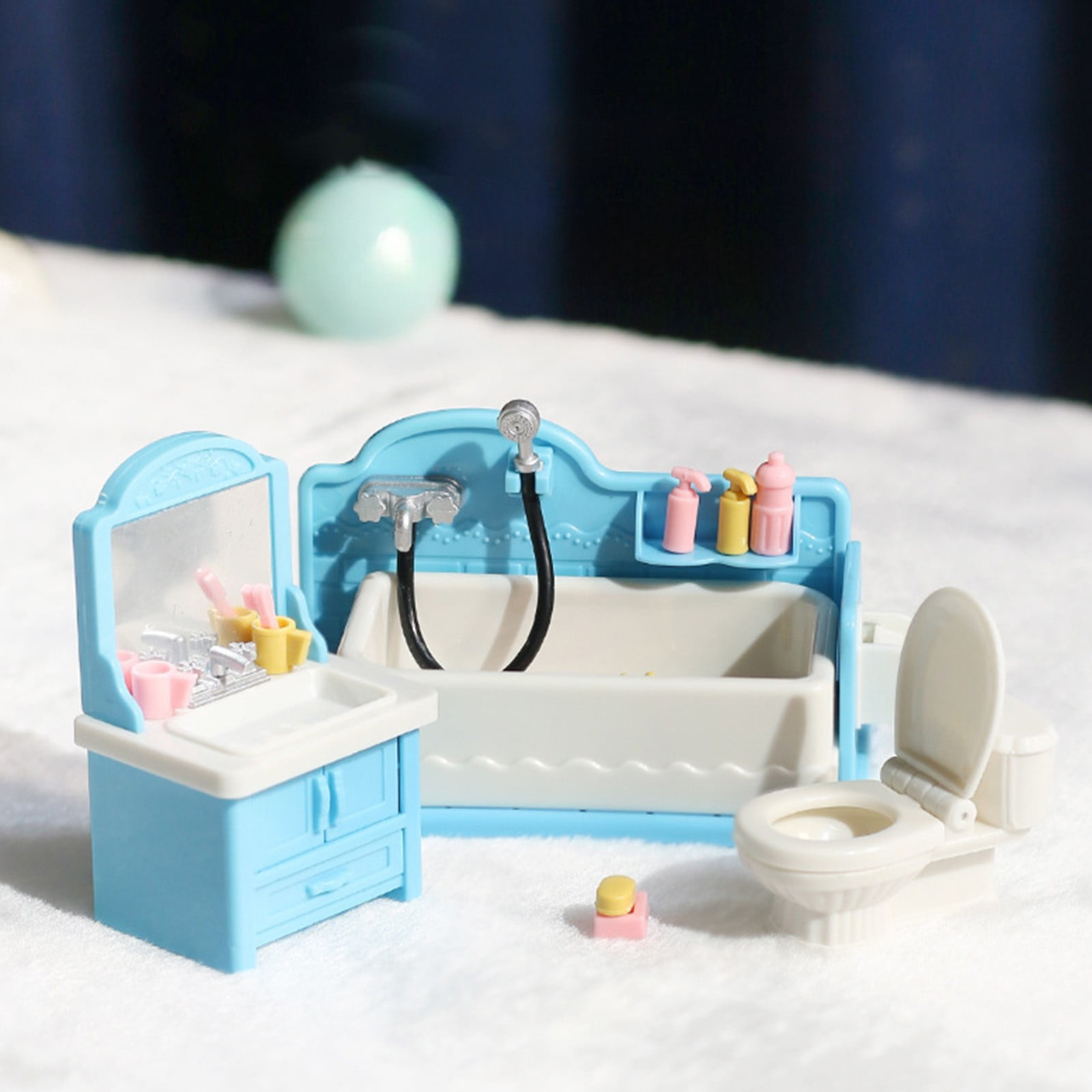 15PCS Mini Bathroom Playset - Blue Pretend Play Sink, Bathtub & Toilet ...