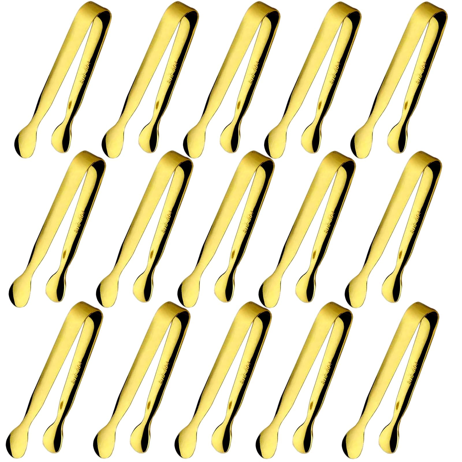 15PCS Mini Tongs for Serving, Ice Tong Stainless Steel Gold Tongs, 4 ...