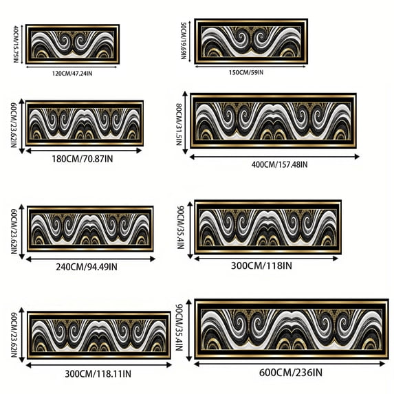 15PCS Modern Light Luxury Geometric Abstract Runner Rug, Black Golden ...