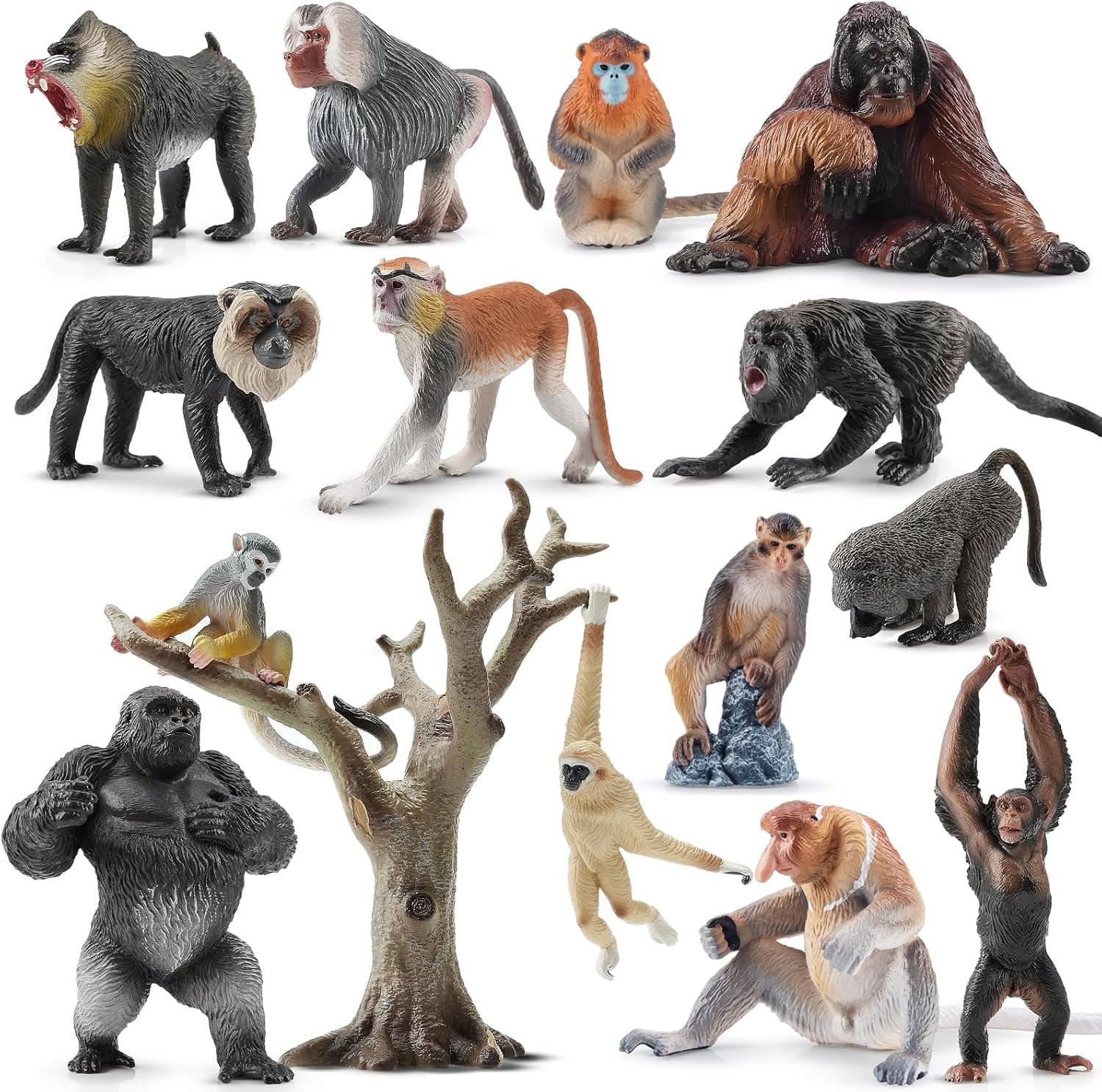 15PCS Monkey Primates Figurines, Plastic Jungle Animals Set Included ...