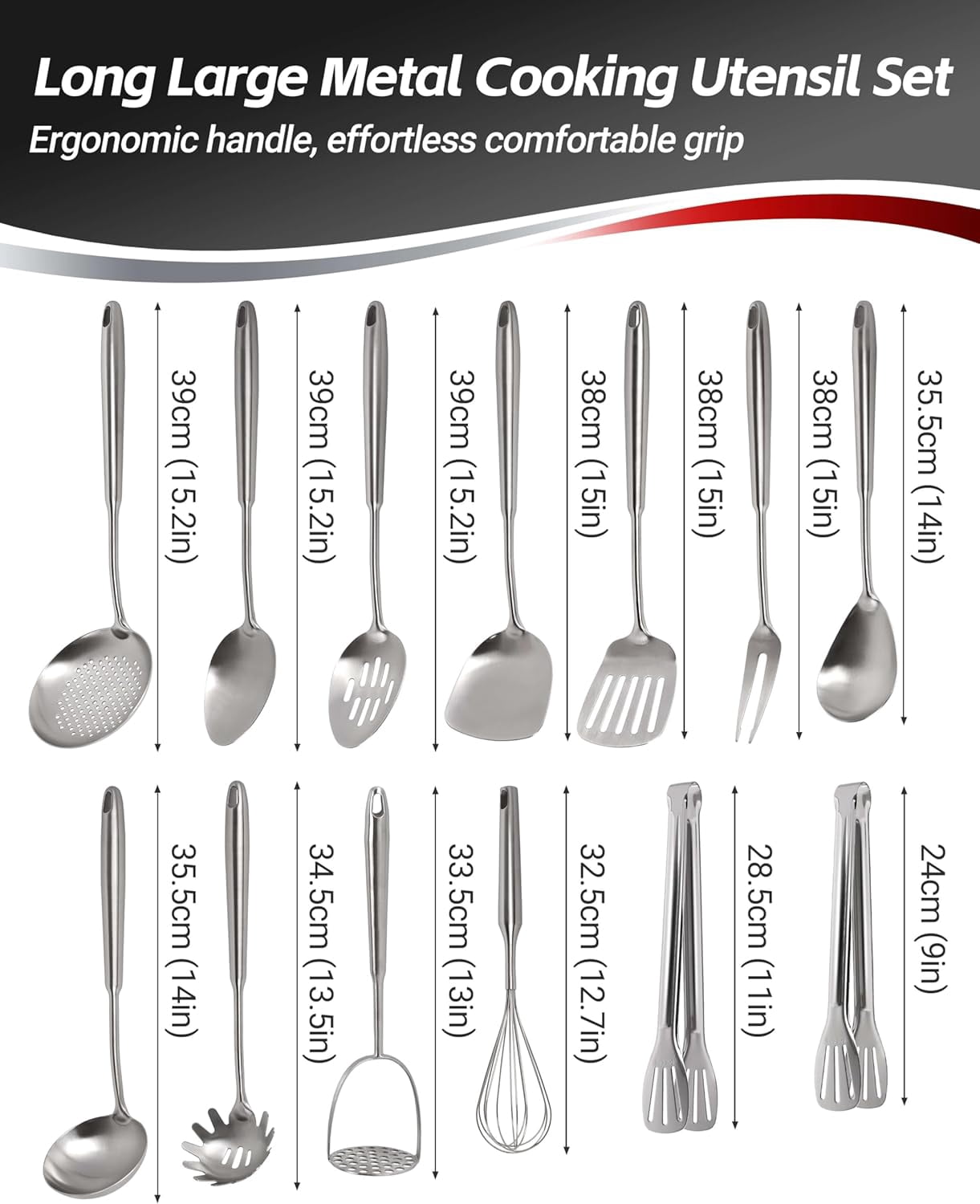 15PCS Premium Stainless Steel Cooking Utensils Set - Heavy Duty Metal ...