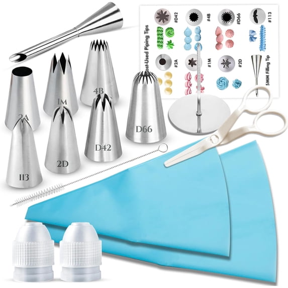 15PCS Reusable Piping Bags and Tips Set - Cake Decorating Kit with 8 ...