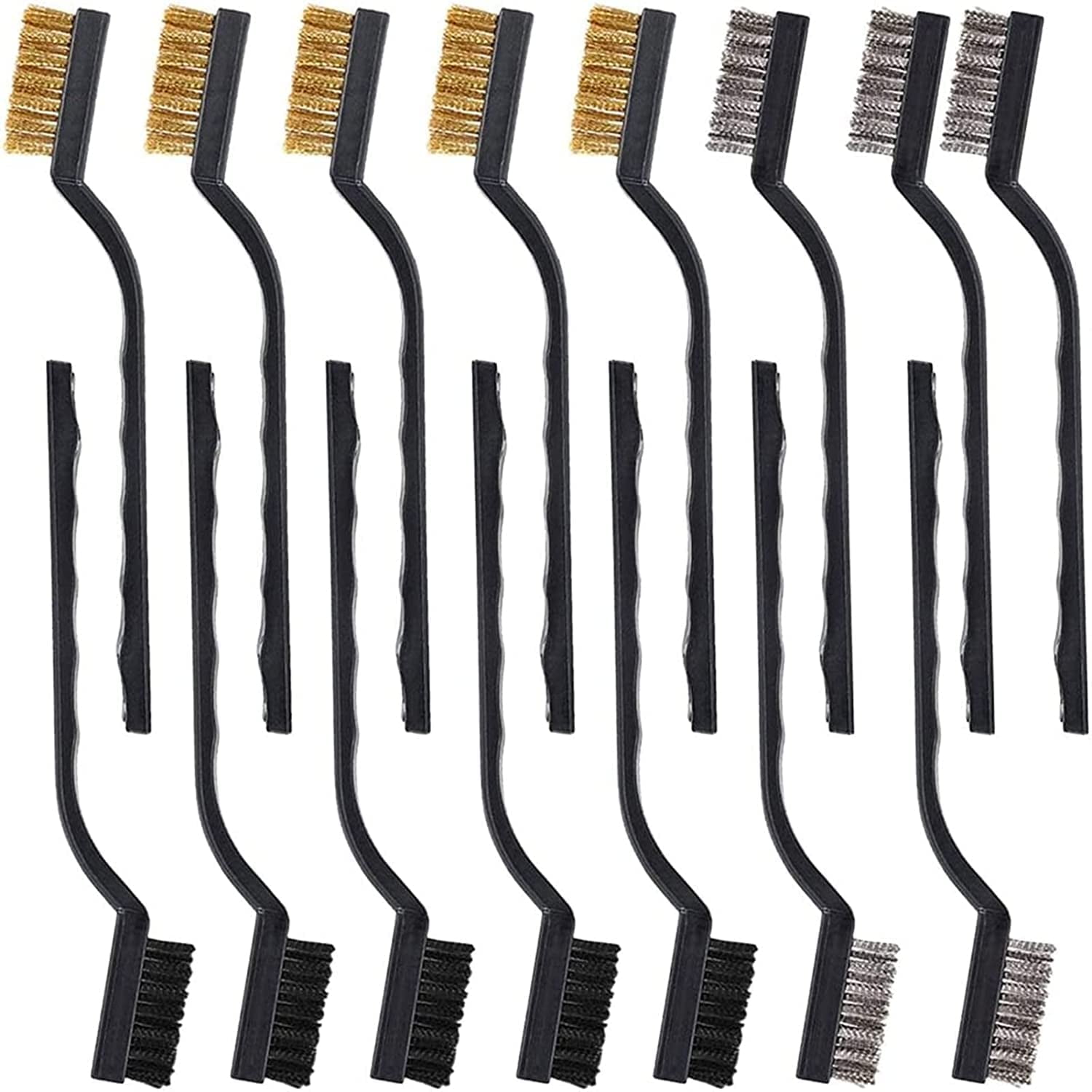15PCS Scratch Brush (Stainless Steel + Brass+Nylon), Curved Handle ...
