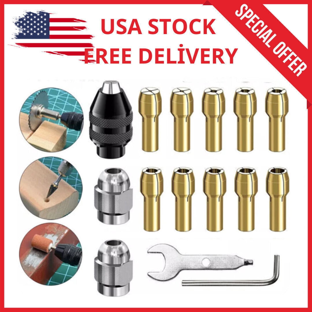 15PCS/Set Keyless Drill Chuck Brass Collet Metal Nut 0.8-3.2mm Shank ...