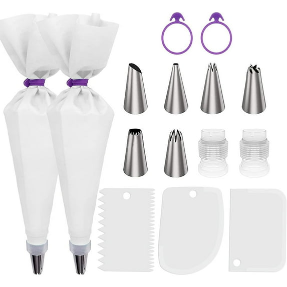 15PCS Silicone Decorating Bag Stainless Steel Decorating Tip Set Cake ...
