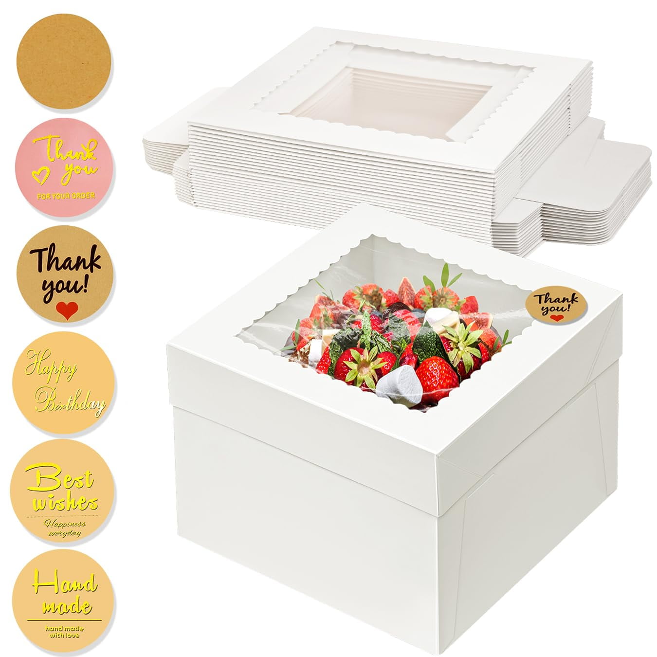 15Pack Cake Boxes,12x12x8 Inches Tall Cake Box with Window,White Bakery ...