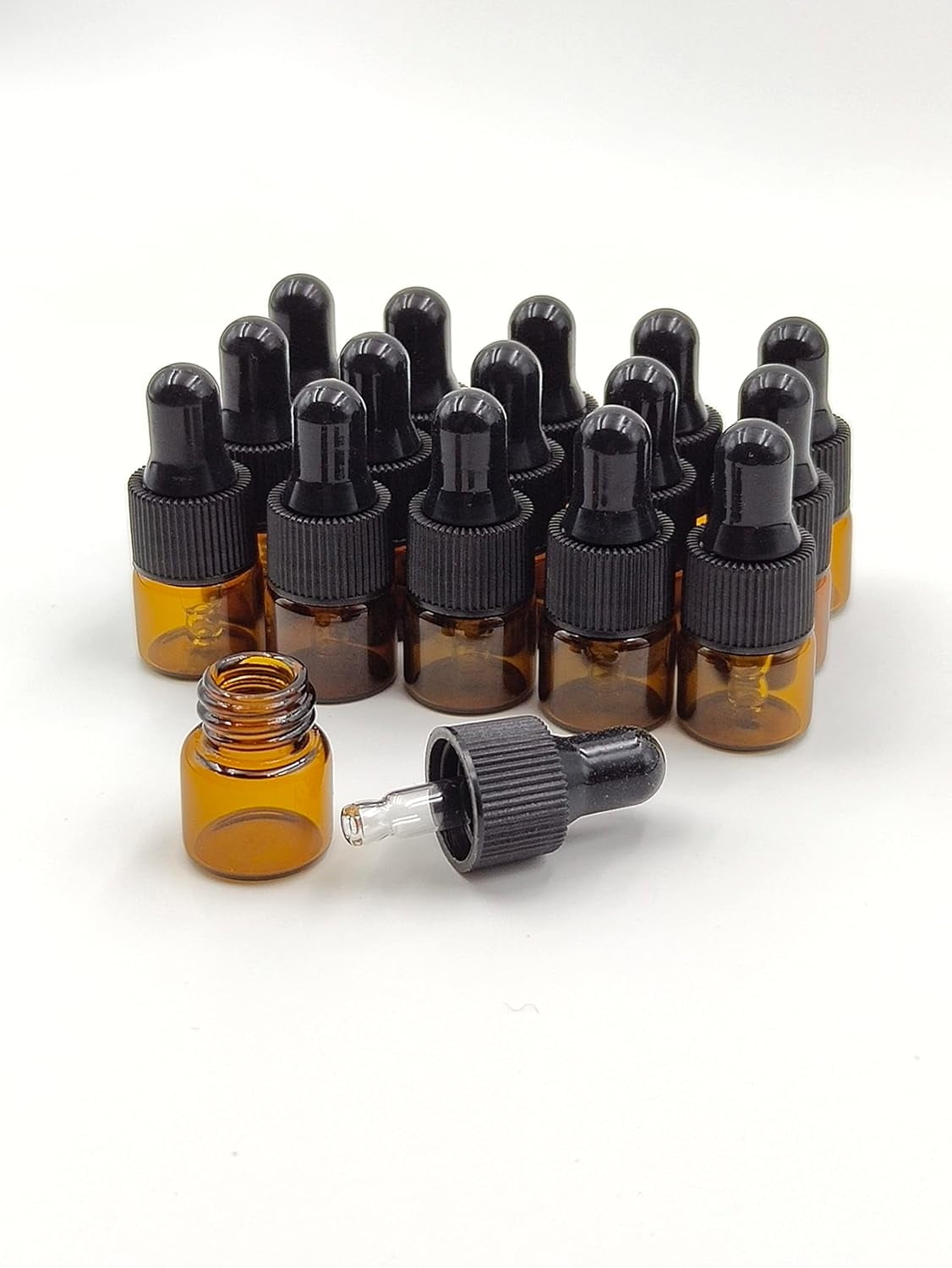 15Packs 1ml Tiny Amber Glass Mini Dropper Bottles for Essential Oils ...