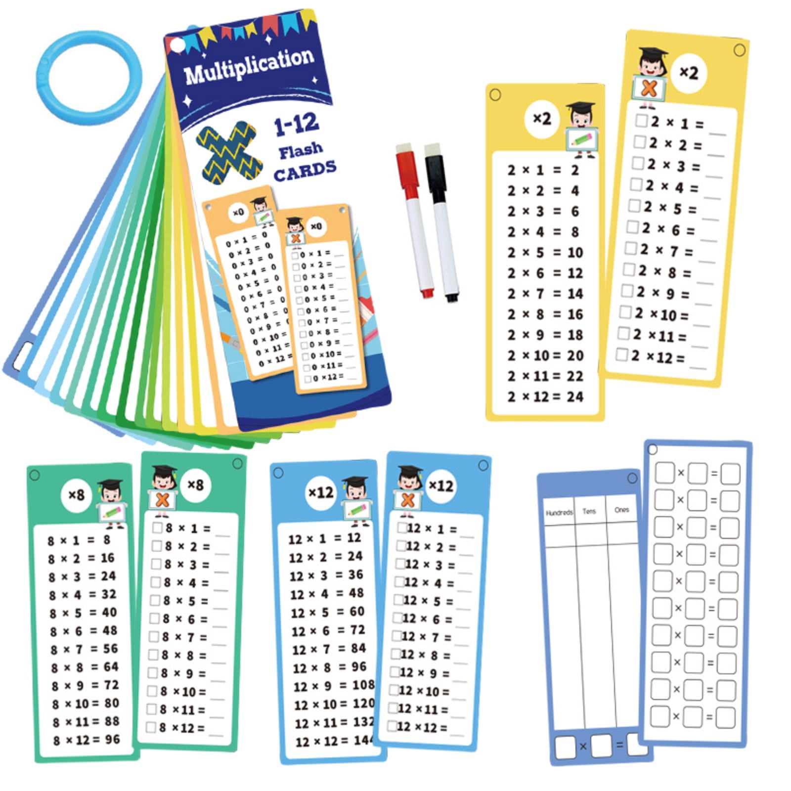 15Pc Erasable Math Flashcards For Basic Arithmetic Operations, Reusable & Portable With Ring ...