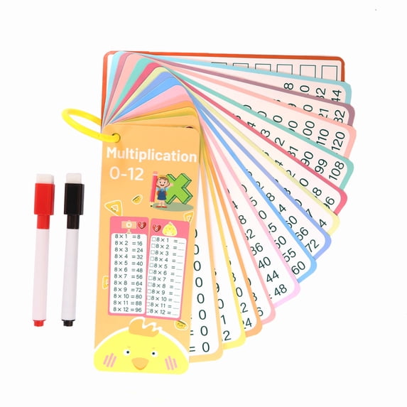15Pc Erasable Math Flashcards With 2 Pens & 1 Ring, Reusable Arithmetic ...
