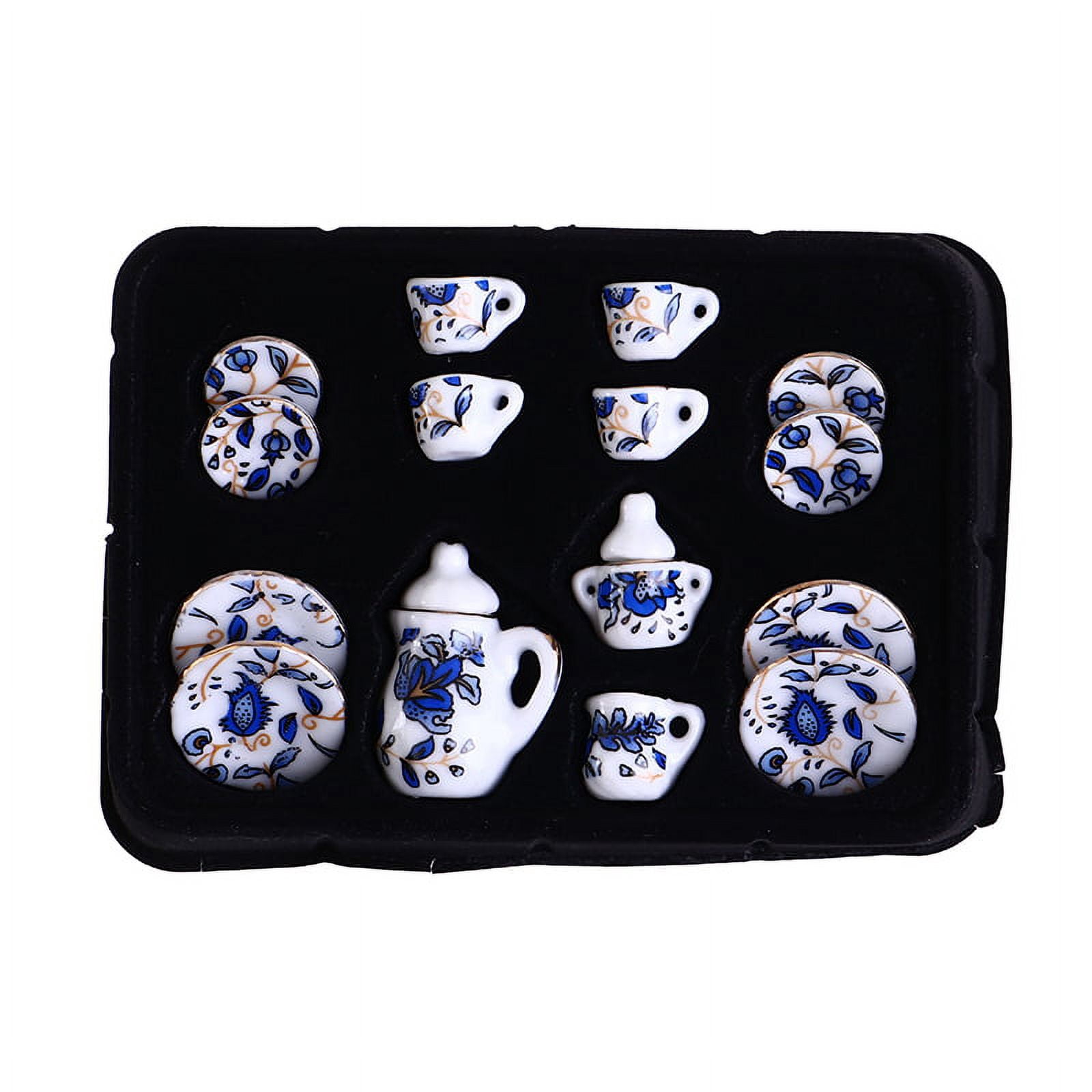 15Pcs 1:12 Dollhouse Miniature Tableware Porcelain Ceramic Tea Cup Set ...