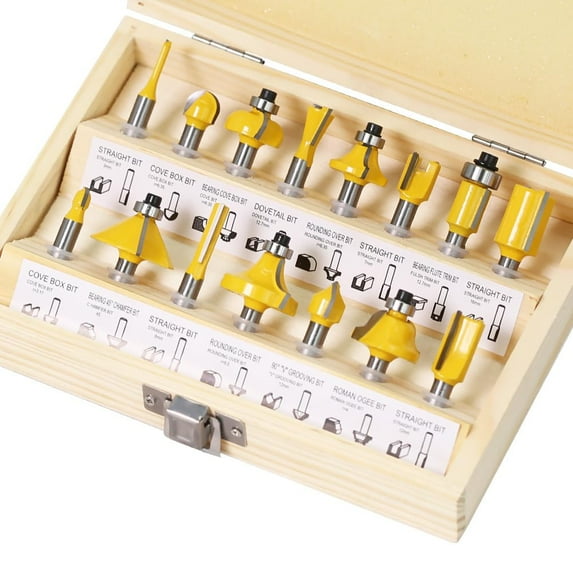 15Pcs 1/4in Shank Carbide Router Bit Set for Woodworking - Engraving ...