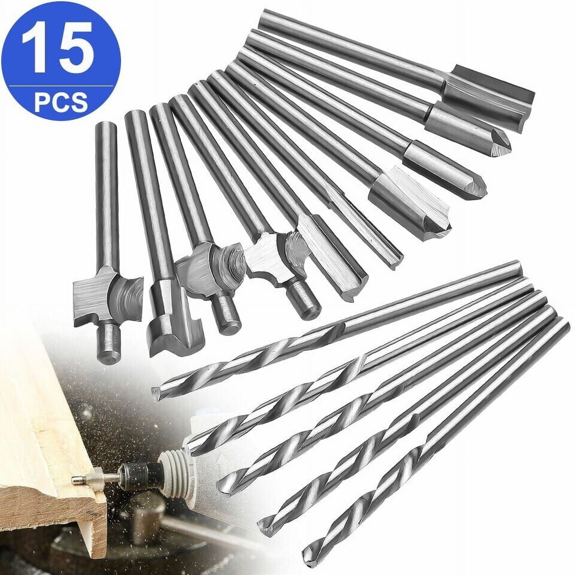 15Pcs 1/8"(3mm) Shank Router Drill Bits Set for Dremel Rotary Multi ...