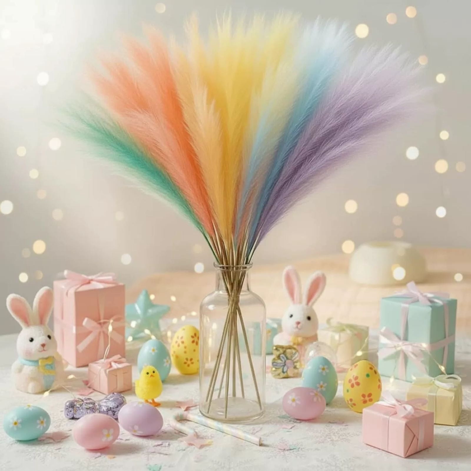 15Pcs 21.65in Colorful Artificial Pampas Grass Stems Boho Floral ...