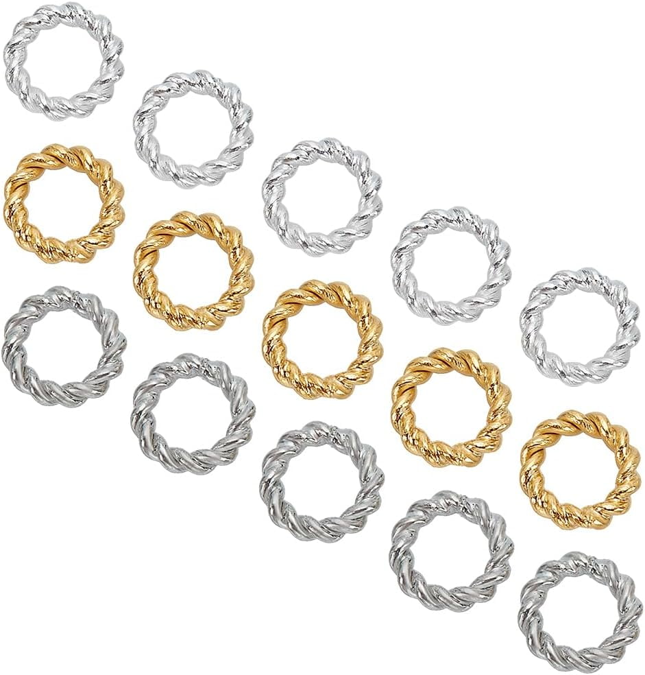 15Pcs 24K Gold Jumps Rings 6mm Silver Brass Twisted Jump Rings Closed ...
