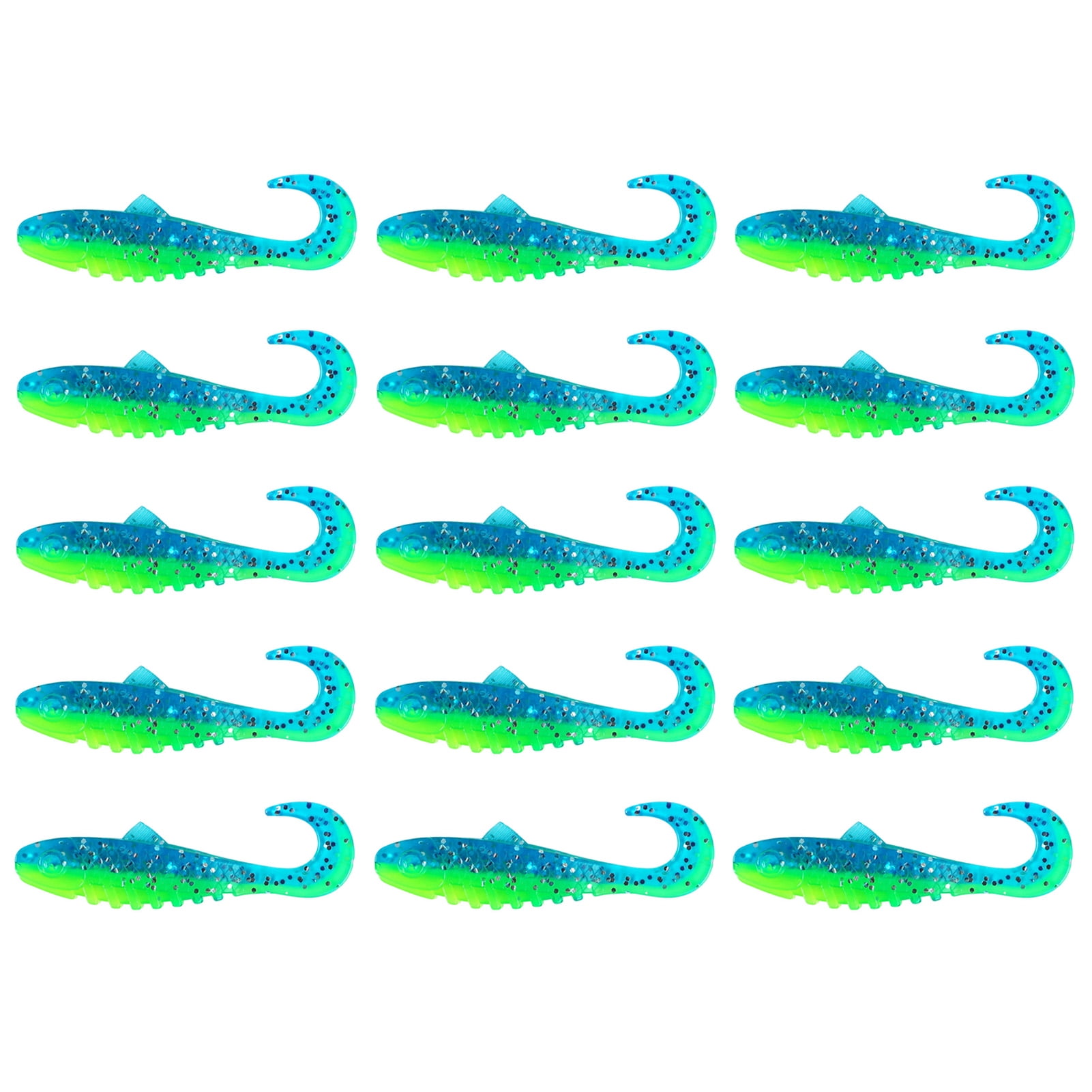 15Pcs 5.5CM/2G Curly Tail Soft Fishing Bait with Glitter Colorful PVC ...