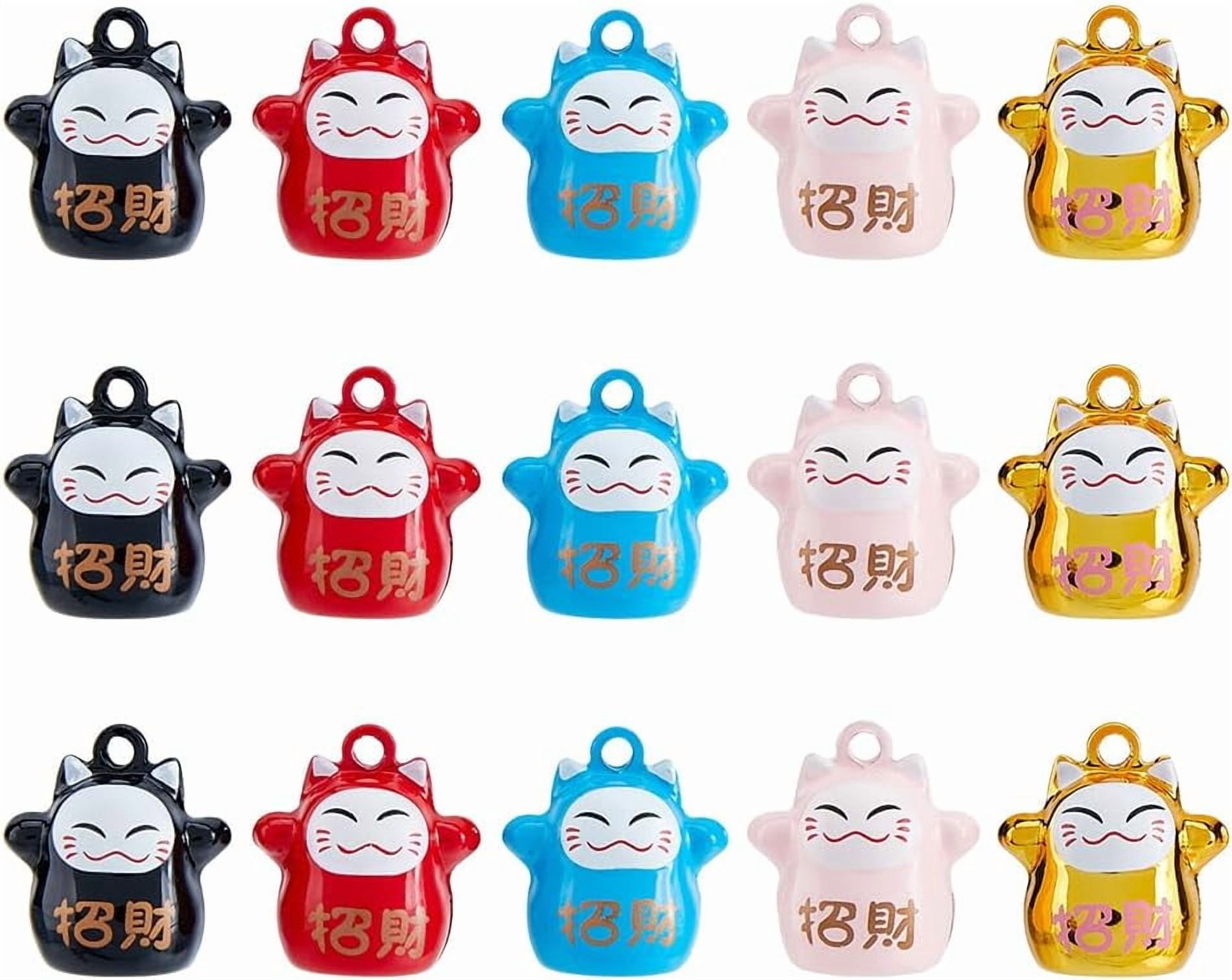 15Pcs 5 Colors Lucky Cat Shape Baking Paint Brass Bell Pendants Mixed ...