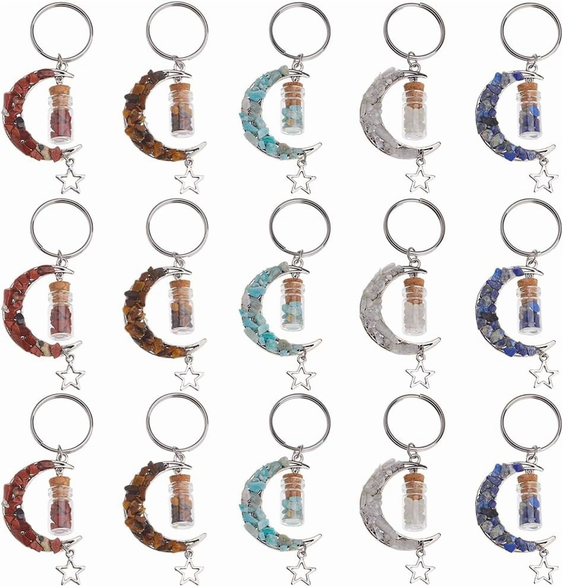 15Pcs 5 Styles Gemstone Moon Keychains Crescent Moon Charm Keychain ...