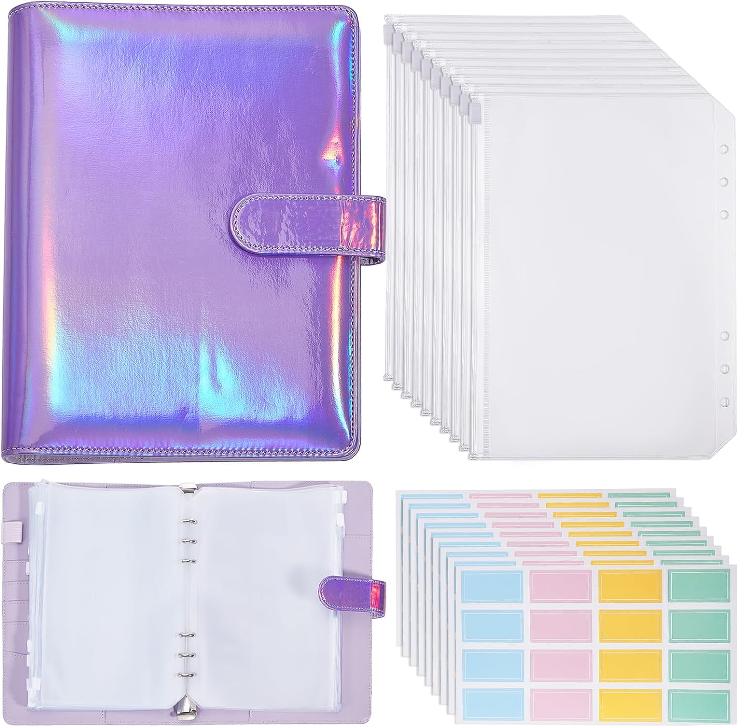 15Pcs A5 Binder Pockets with PU Leather Notebook Binder Cover Clear PVC ...