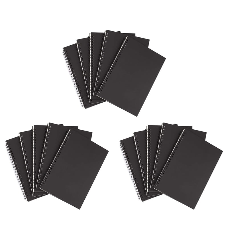 15Pcs A5 Black Spiral Notebook Blank Sketchbook Unruled Journal Pack ...