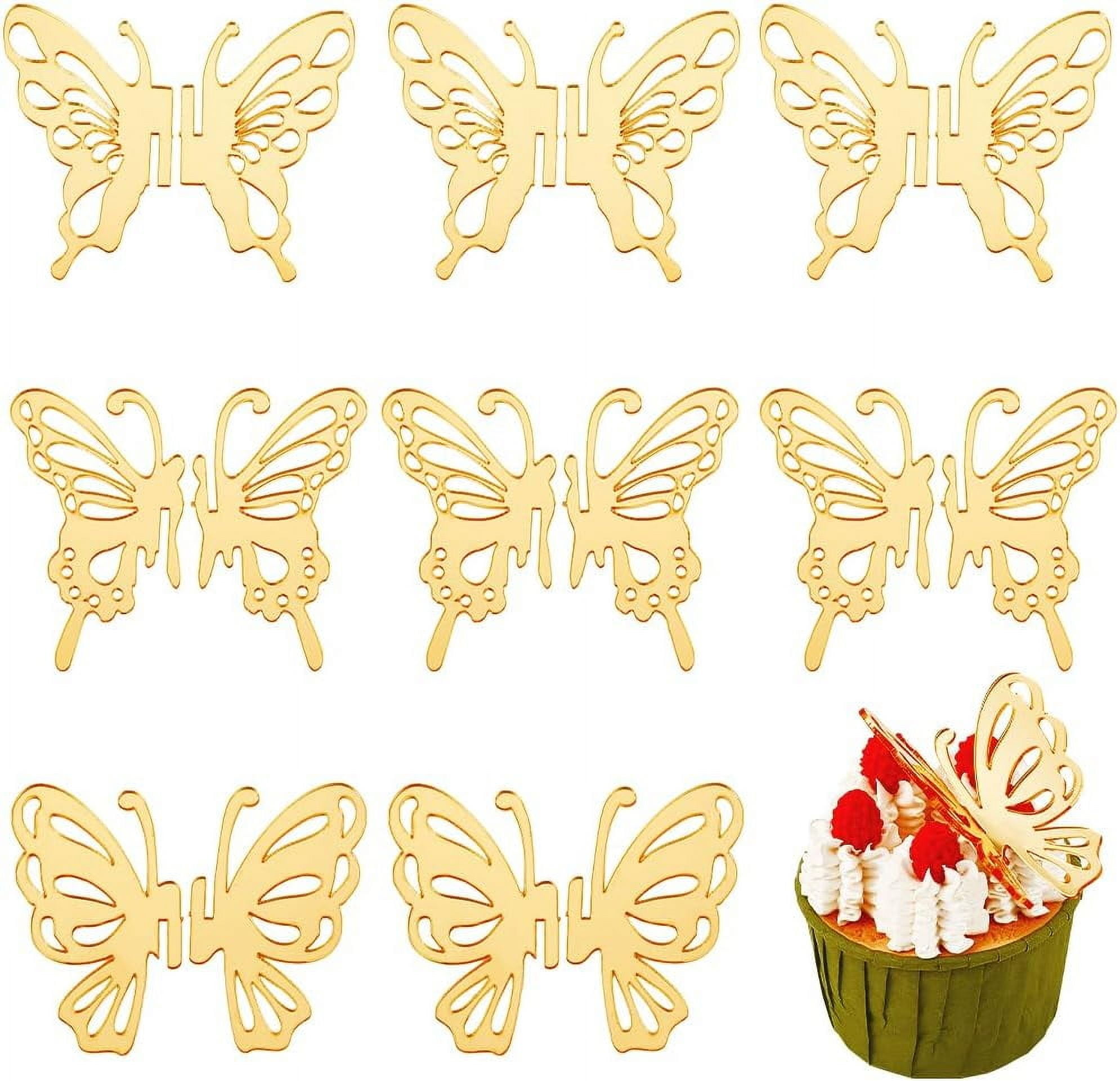 15Pcs Acrylic Butterfly Cake Topper Butterflies Cake Toppers Gold ...