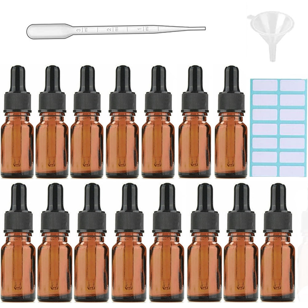15Pcs Amber Glass Dropper Bottles With Black Caps, Measured Pipette ...