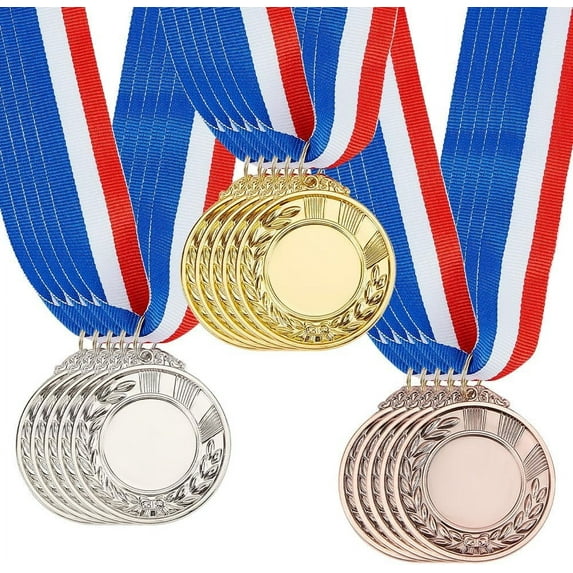 15Pcs Award Medals with Neck Ribbons Gold Silver Bronze Award Medals ...