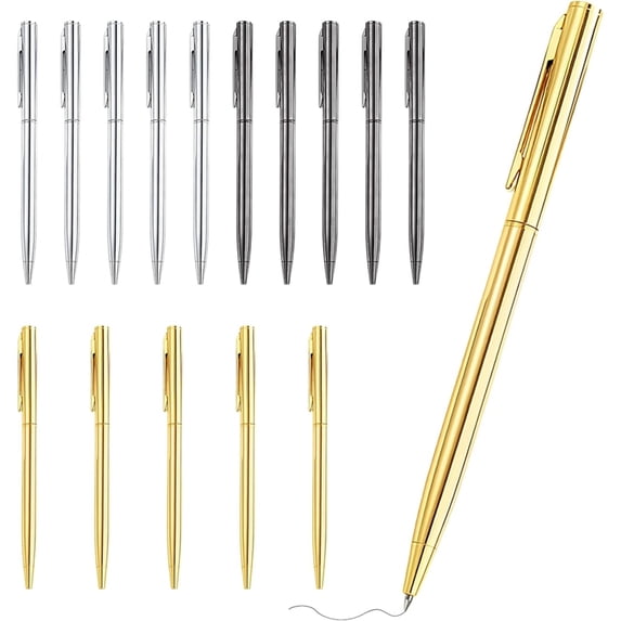 15Pcs Ballpoint Pens(Gold, Silver & Gray), Black Ink Medium Point ...