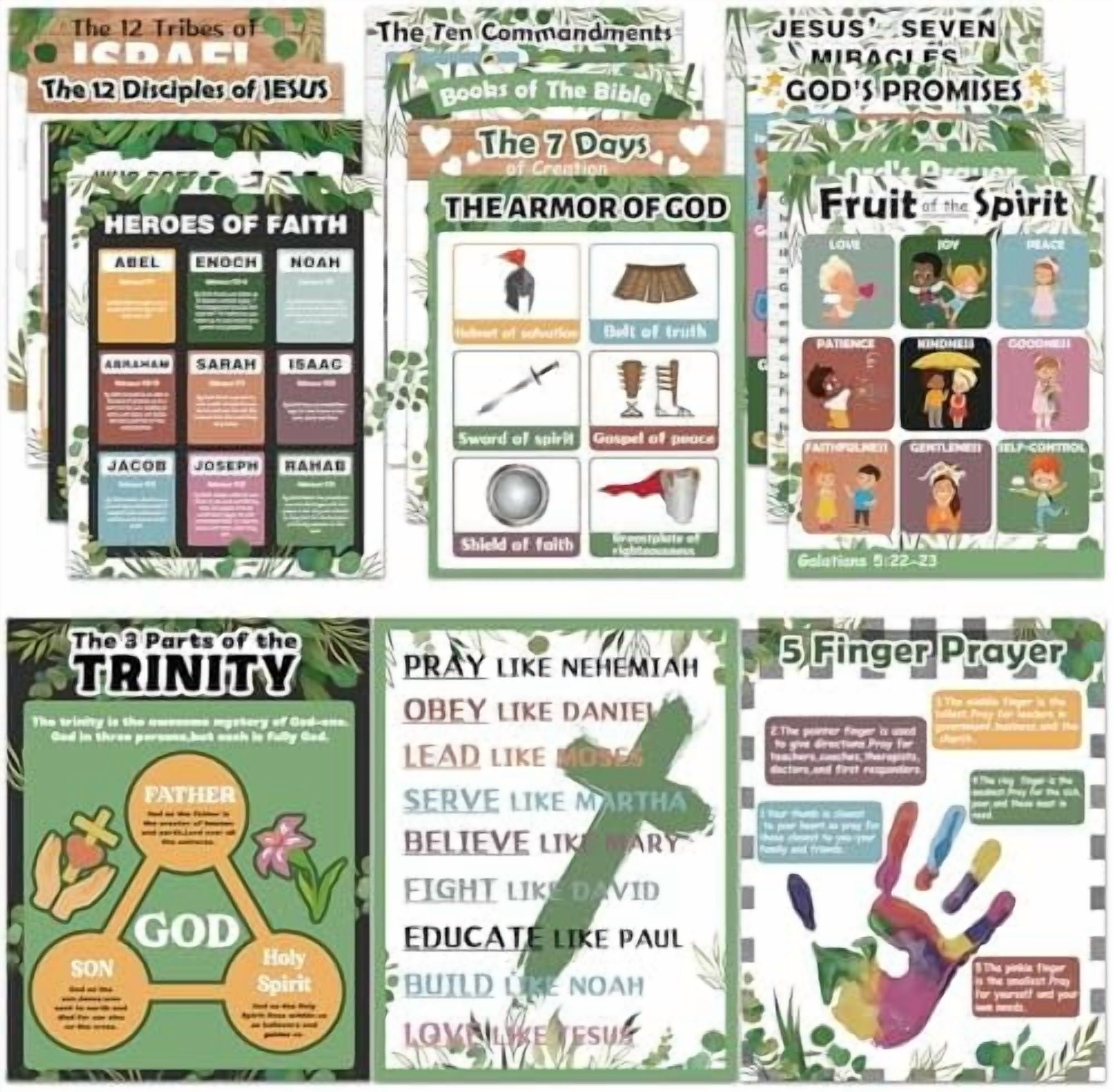 15Pcs Bible Posters for Classroom Sunday School Wall Decor Greenery ...