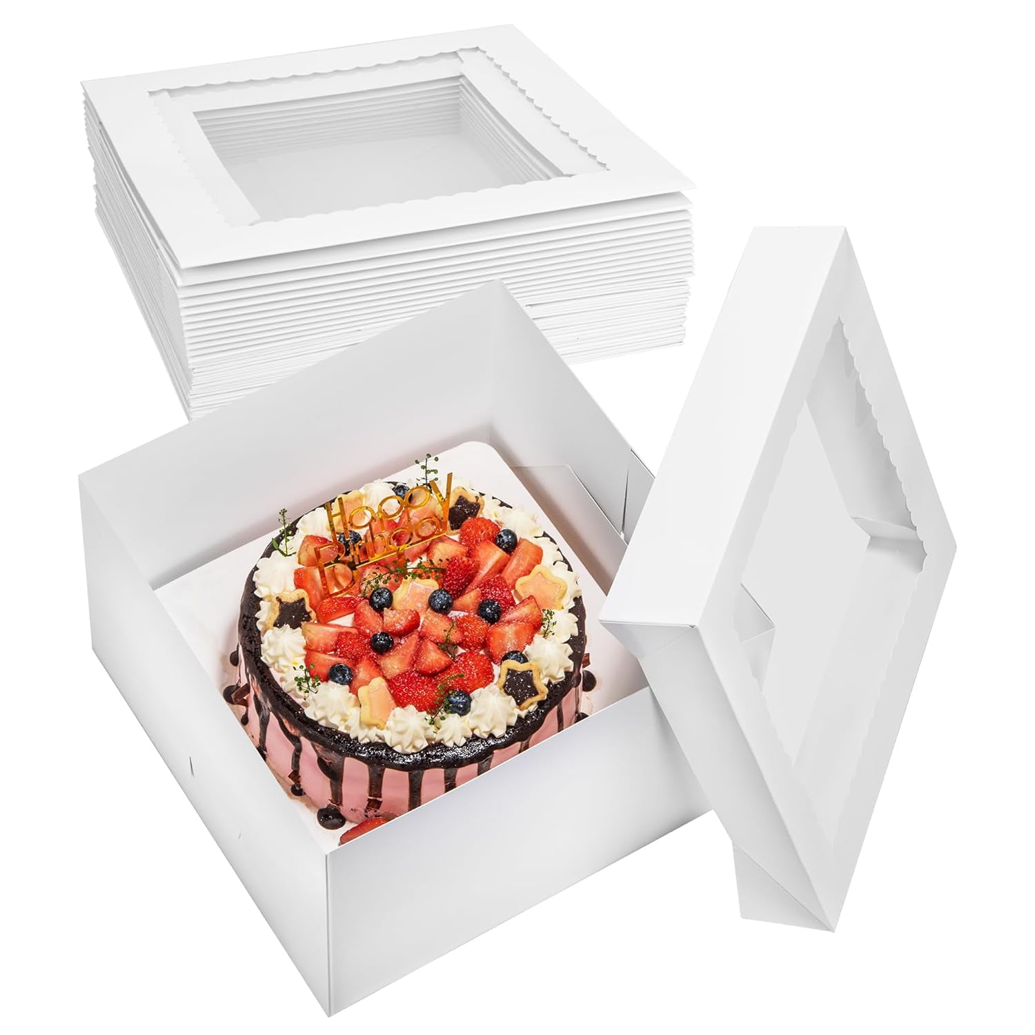 15Pcs Cake Boxes, 12x12x8 Inch - White Bakery Boxes with Window, Large ...