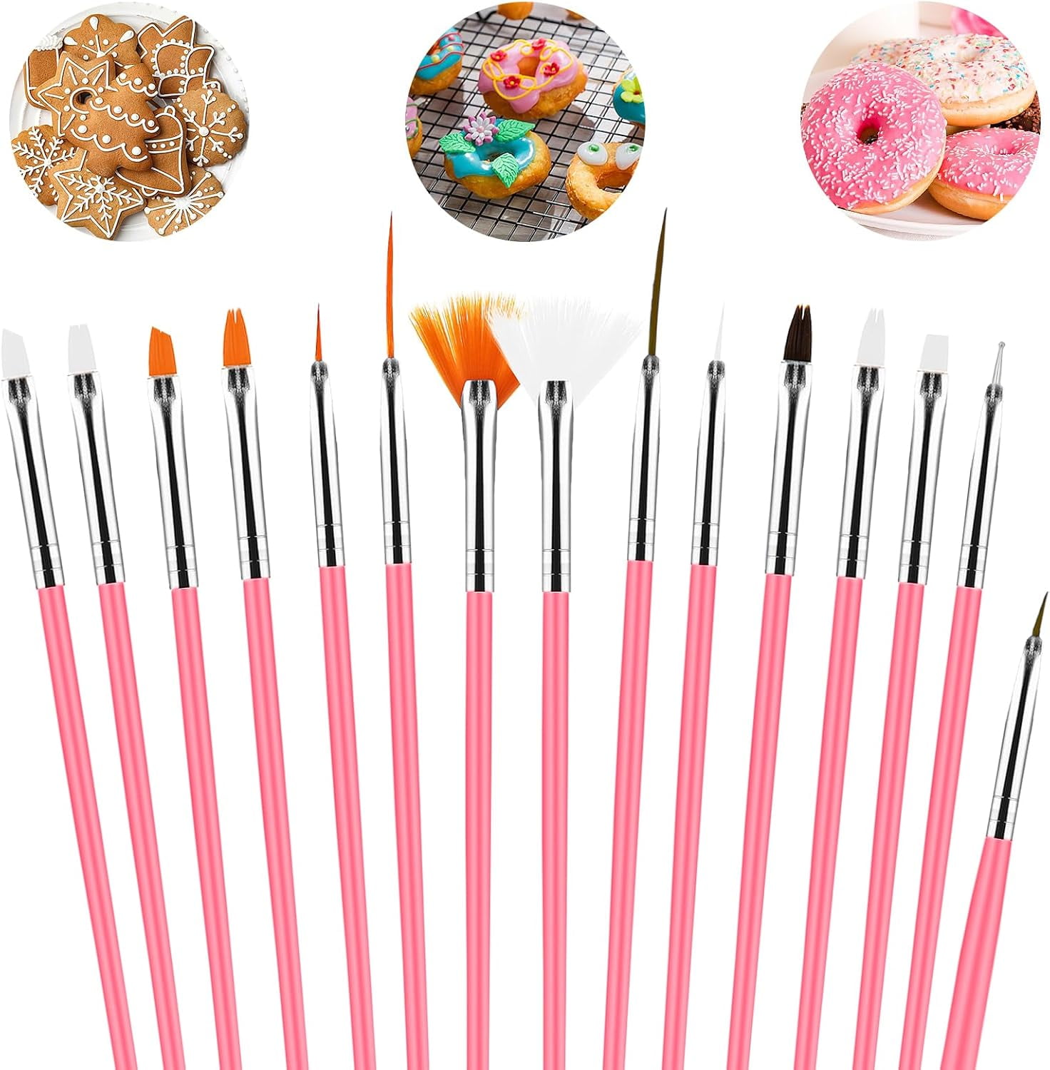 15Pcs Cake Decorating Brushes, Cake Painting Brushes Kit Food Safe Paint Brushes Multiple ...