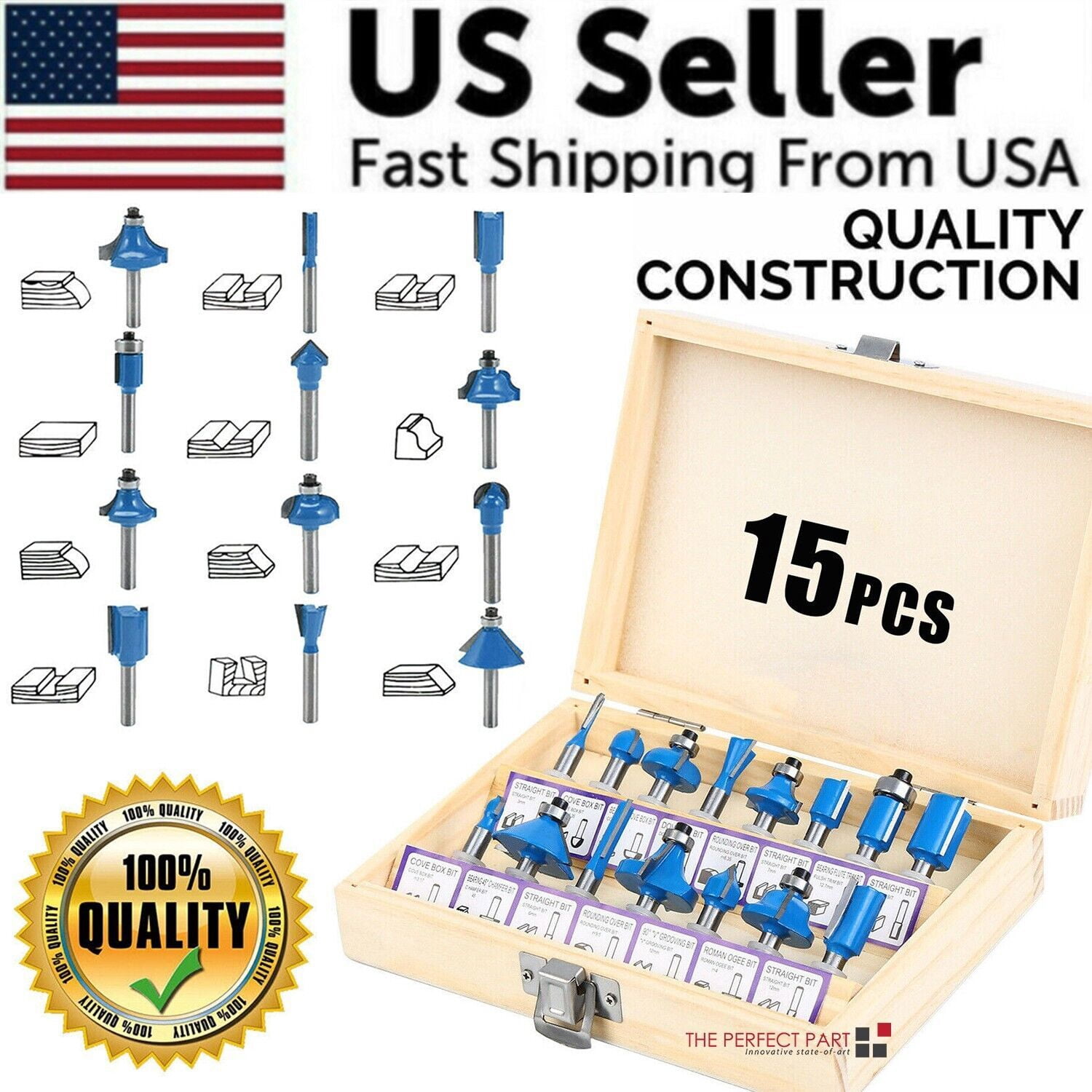 15Pcs Carbon Milling Cutter Router Bit Set Tungsten Carbide Router 1/4 ...