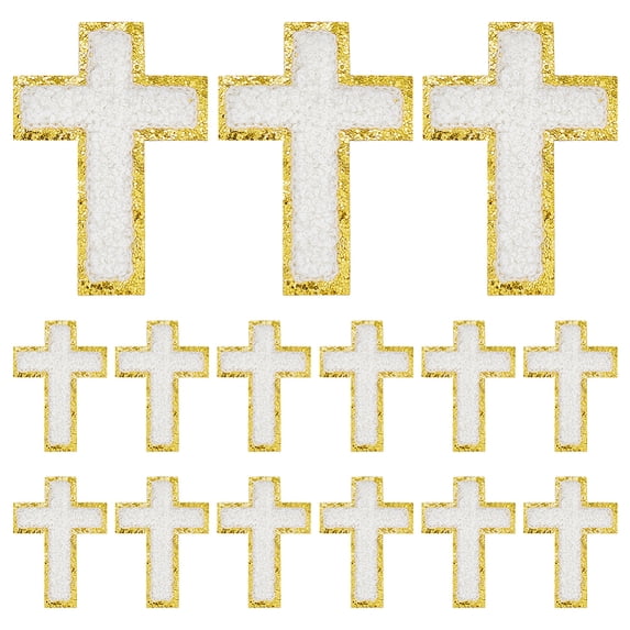 15Pcs Chenille Patches Decorative Gold Border Patches Iron on Crosses ...