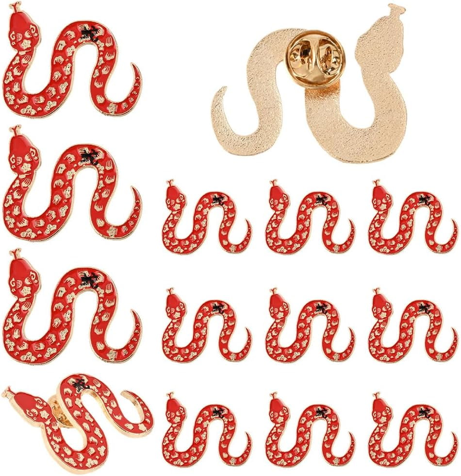 15Pcs Chinese New Year Snake Pin Zodiac Sign Pins Red Animals 2025 ...