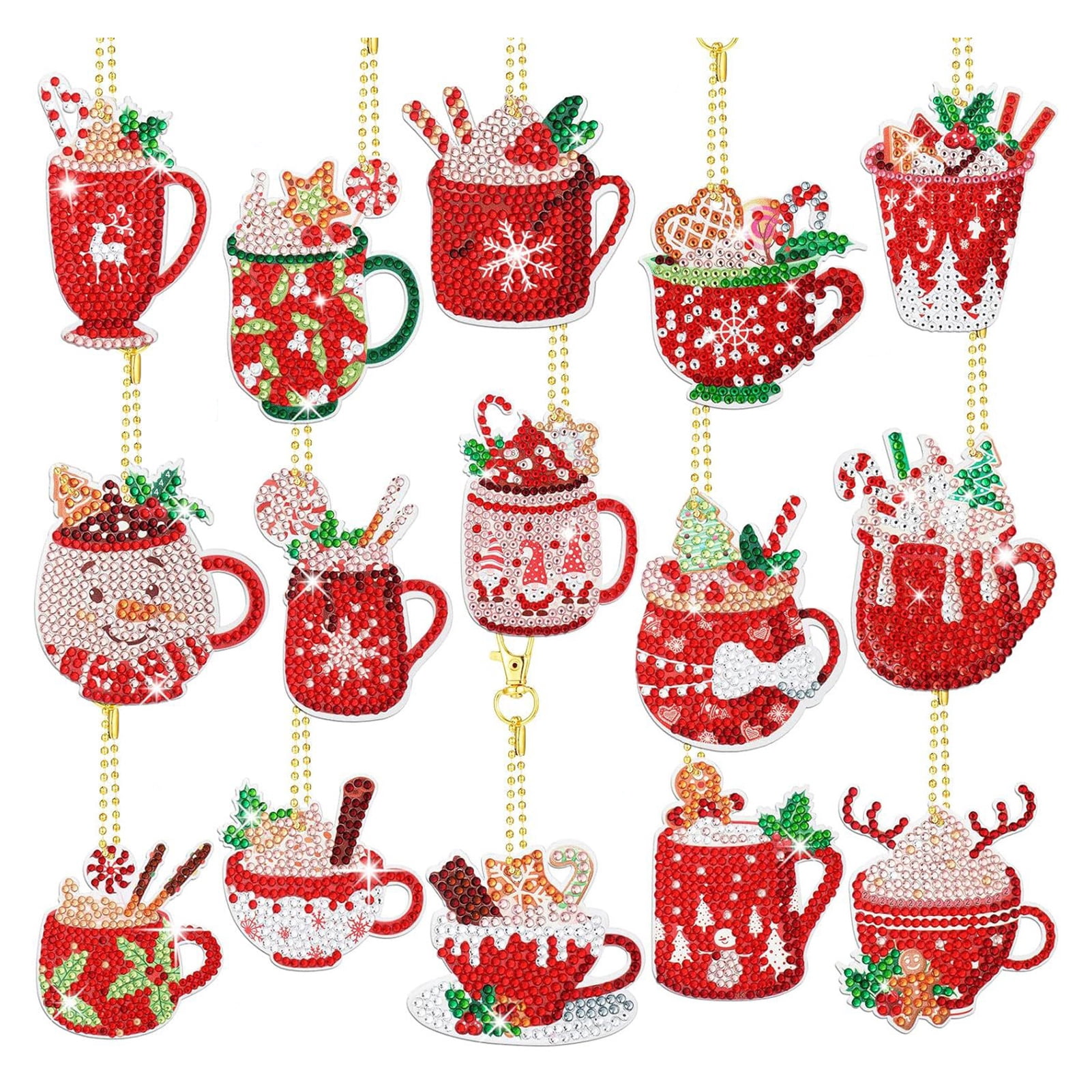 15Pcs Christmas Rhinestone Painting Keychain DIY Painting Ornament Set ...