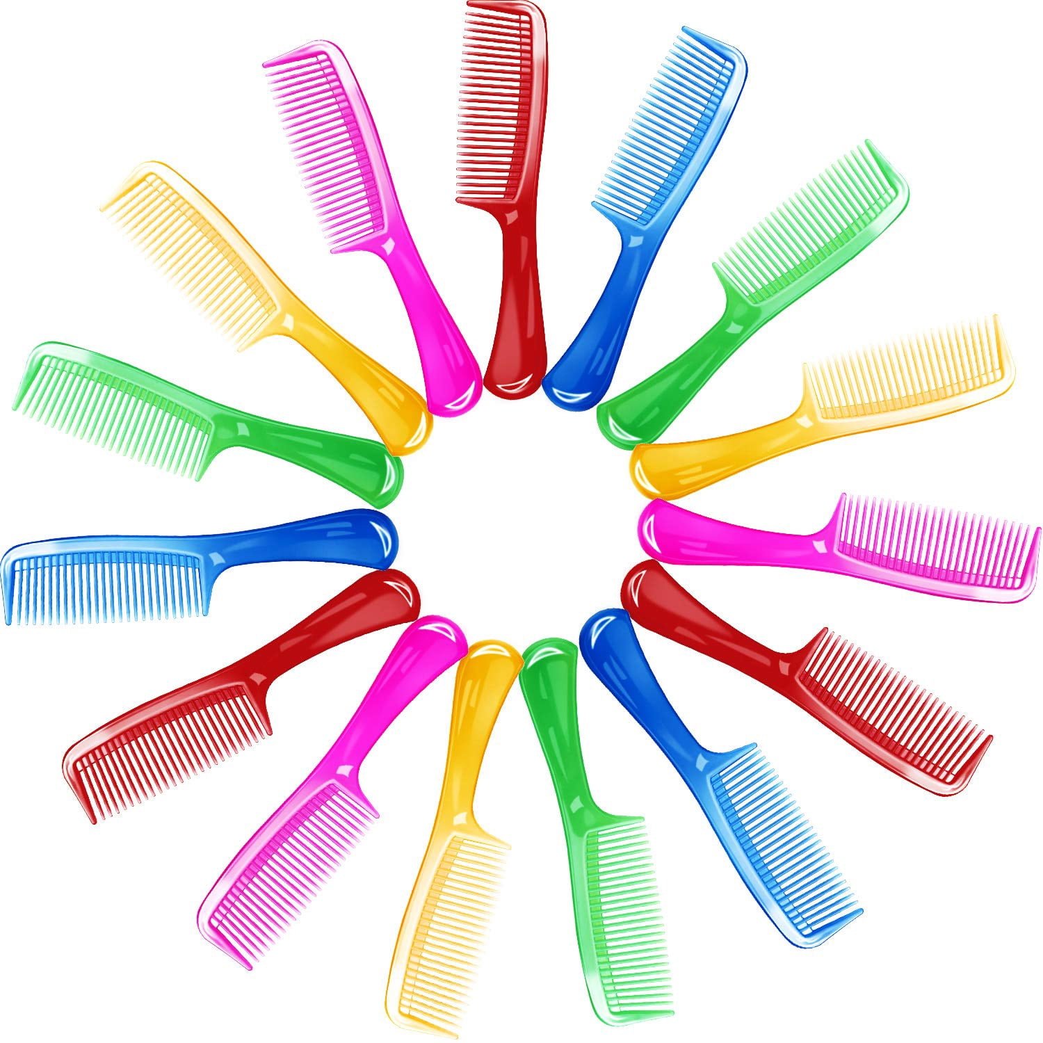 15Pcs Comb With Handle Colorful Styling Handle Comb Set Plastic Round ...