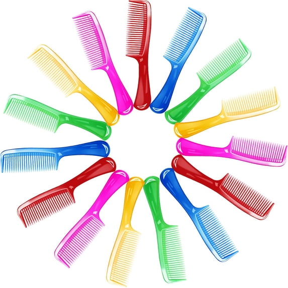 15Pcs Comb With Handle Colorful Styling Handle Comb Set Plastic Round ...
