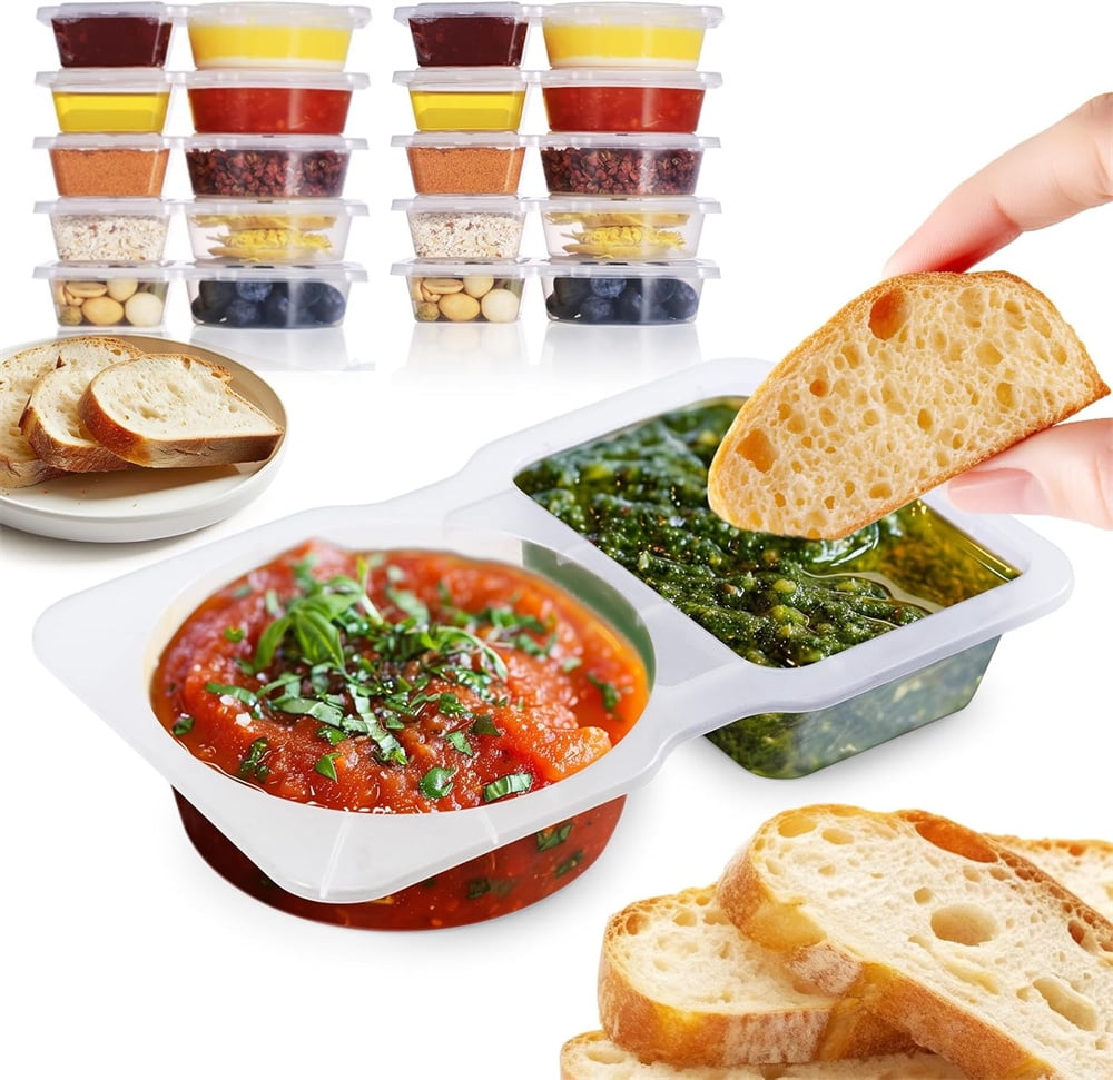 15Pcs Condiment Containers with Lids,Double Compartment Sauce Container ...
