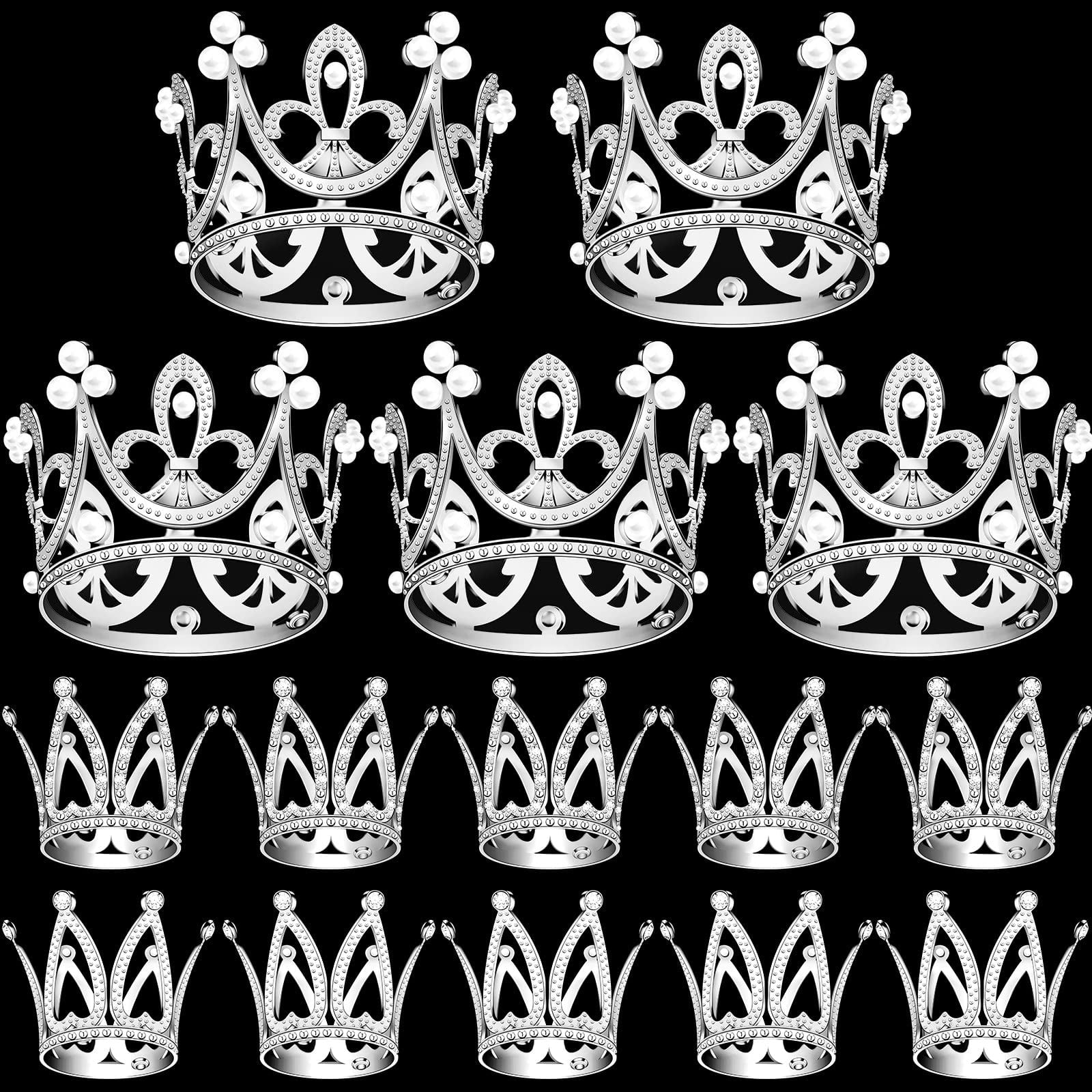 15Pcs Crown Cake Topper, BDF32 Silver Mini Crowns, Small Crystal Pearl ...