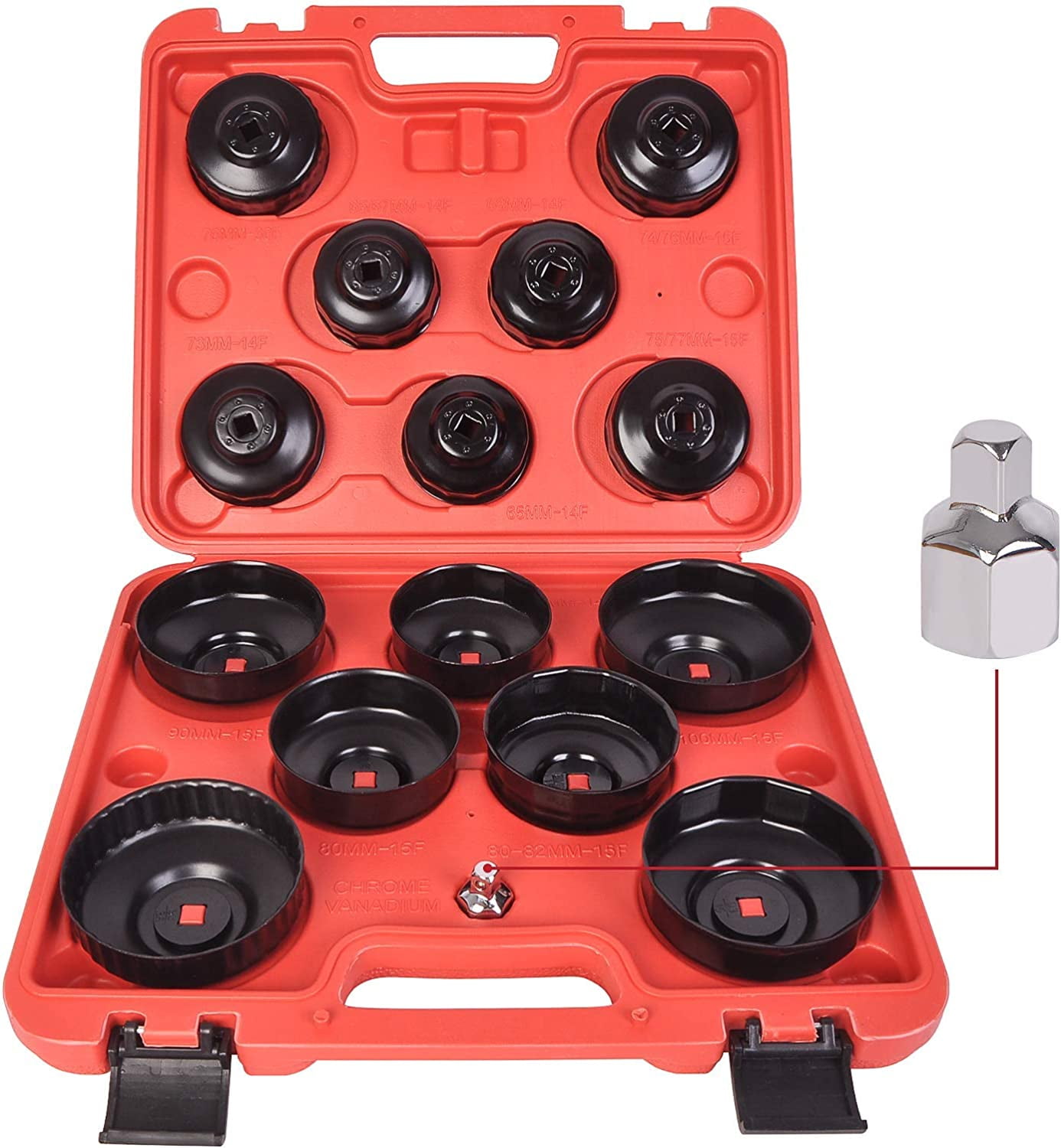 15Pcs Cup Type Oil Filter Cap Wrench Socket Removal Tool Set W/case 3/8 ...