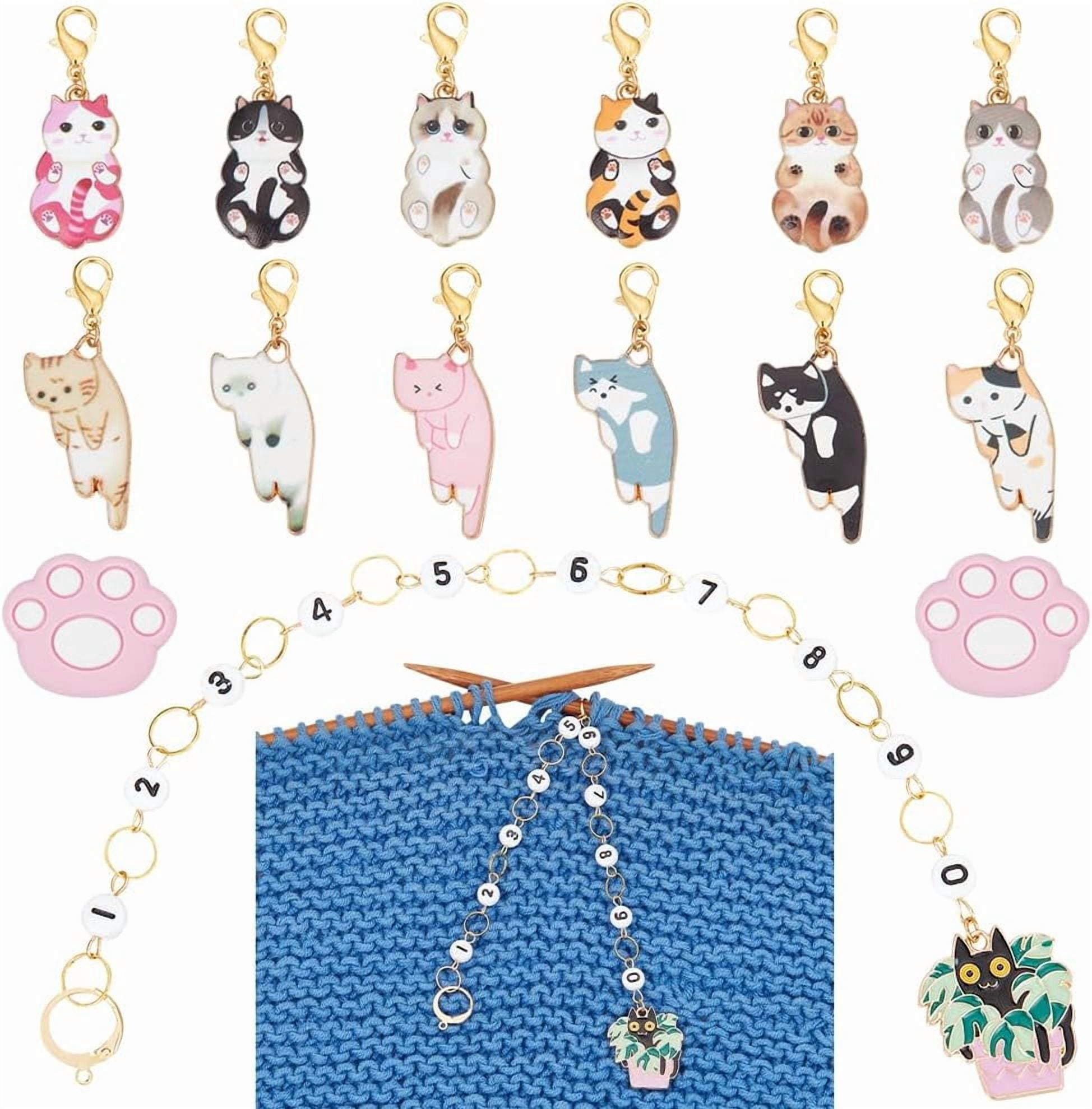 15Pcs DIY Knitting Tool Kits 12Pcs Cat Alloy Enamel Stitch Markers 1Pcs ...